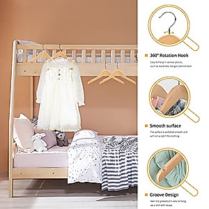 Nature Smile 20 Pack 14 Inches Juniors Preteen Older Children Wooden Clothes Hangers Wood Dress Shirt Hanger Coat Jacket Hangers with Notches and 360° Swivel Anti-Rust Chrome Hook (Natural)