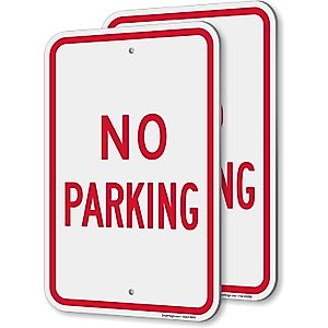 SmartSign No Parking Sign - Pack of 2, 18 x 12 inch, 2mm Aluminum Composite, Pre-Drilled Holes, Made in USA, Red and White