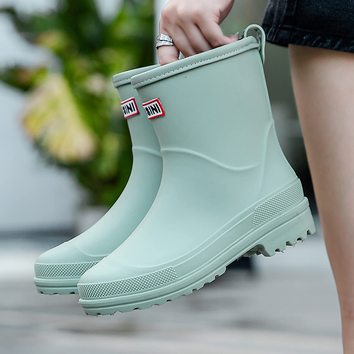 Nutropa Mid Calf Rain Boots for Women,Waterproof Garden Shoes Anti-Slip Rainboots,Outdoor Work Rain Shoes,200 Green 8.5 Women