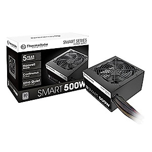 Thermaltake Smart 500W 80+ White Certified PSU, Continuous Power with 120mm Ultra Quiet Cooling Fan, ATX 12V V2.3/EPS 12V Active PFC Power Supply PS-SPD-0500NPCWUS-W