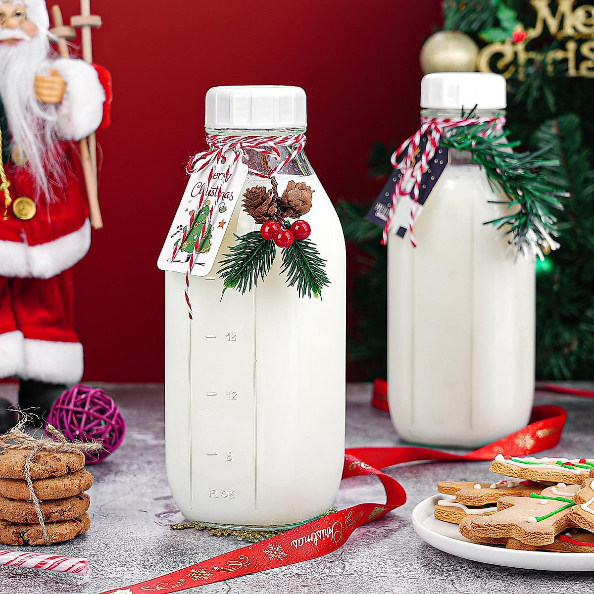 Syntic Square Liter Glass Milk Bottles with Airtight Lid - 100% Airtight Heavy Duty Screw Lid, 32 Oz Glass Juice Bottles w Scale Mark, Reusable Glass Jars for Homemade Juice(Extra 1 Lid and Pen)