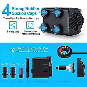 CWKJ Fountain Pump with LED Lights, 220GPH(15W 900L/H) Submersible Water Pump, Durable Outdoor Fountain Water Pump with 6.5ft Tubing (ID x 1/3-Inch), 3 Nozzles for Aquarium, Pond, Fish Tank