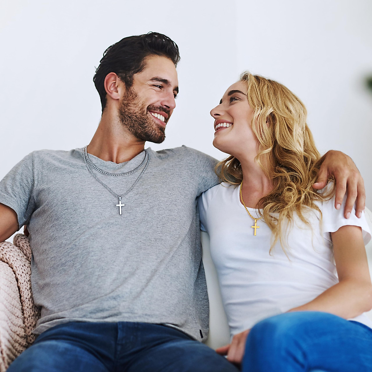 Yooblue Cross Necklace for Men, Mens Chain Necklaces, Cross Chain for Men, Silver Stainless Steel Layered Rope Chain Cuban Link Chain for Men, Mens Jewelry Gifts