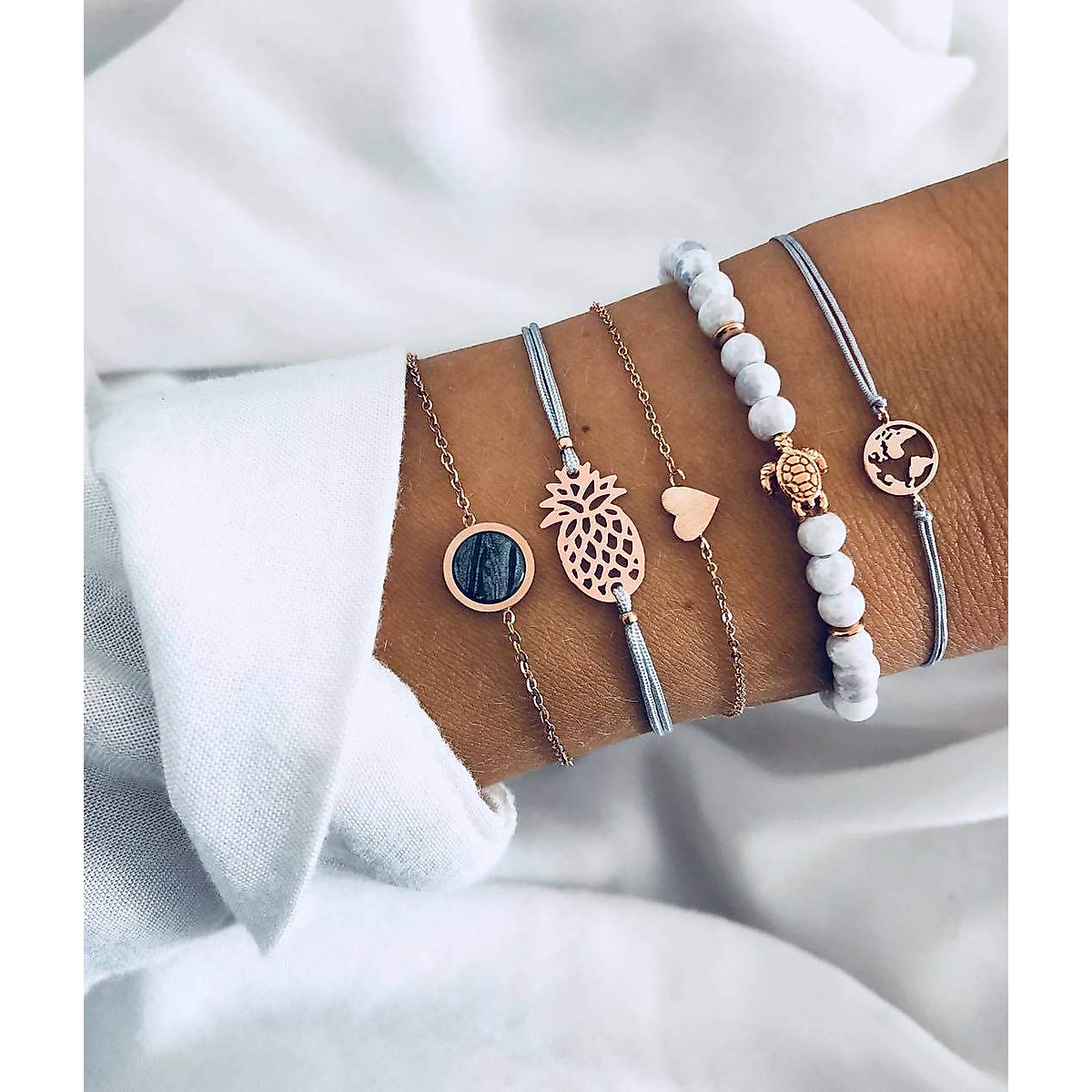 VONRU Beaded Bracelets for Women - Adjustable Charm Pendent Stack Bracelets Set for Women Girl Friendship Gift Bracelet Links (Turtle bracelet)