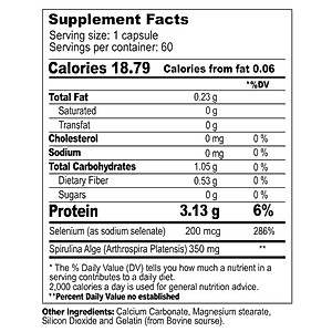 Boost Concentration, Memory and Energy with Premium Selenium + Spirulina - Premium Antioxidant Supplement for Brain Function - 120 Day Supply (120 Capsules) - (2-Pack)