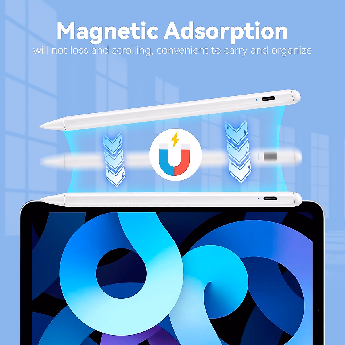 iPad 10th/9th/8th Generation 10.2" Stylus Pencil with Palm Rejection,Type C Charge 1.5mm POM Tip Active Drawing Writing Pen Compatible with Apple Pencil for iPad Pen 10.2-Inch 10th/9th/8th White