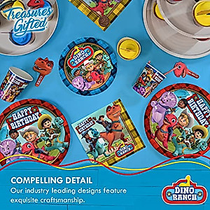 Treasures Gifted Dino Ranch Birthday Party Supplies - Dino Ranch Backdrop - 4.25ft Tall x 6ft Wide Happy Birthday Backdrop - Large Dino Ranch Birthday Banner - Dino Ranch Party Decorations for Wall