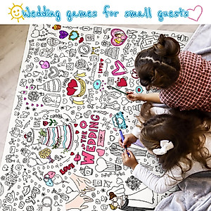 GWHOLE Giant Coloring Poster 40 x 28 Inch Table Cloth Wedding Themed Coloring Tablecloth Colorable Tablecloth for Wedding, Bridal Shower