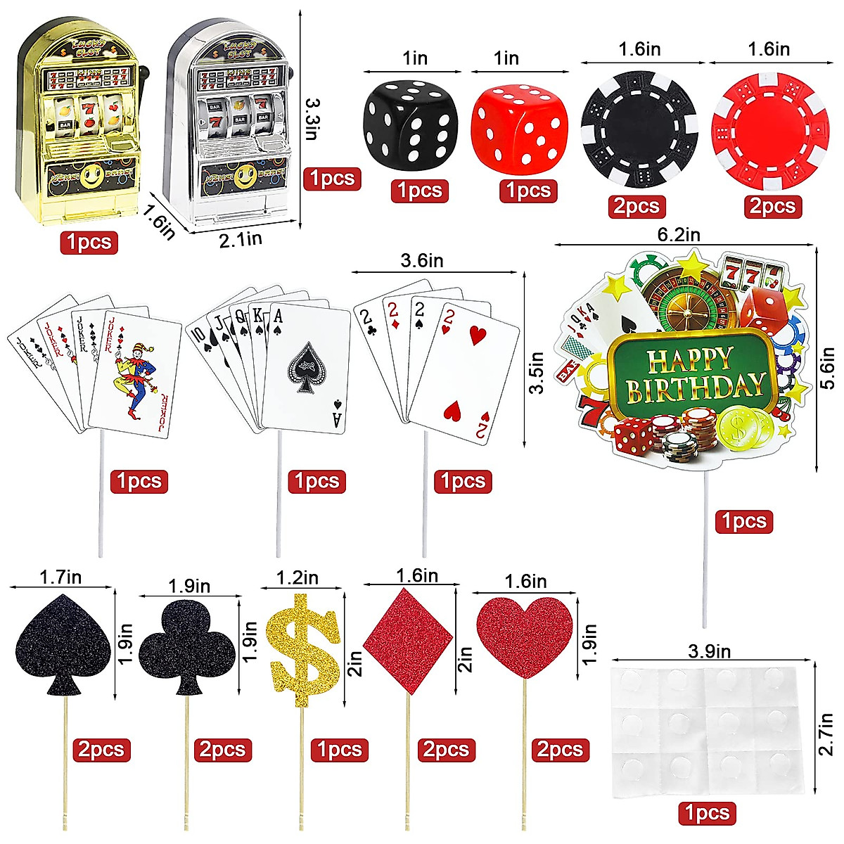 Morofme 21 PCS Casino Cake Decorations with Slot Machine Toy Cake Toppers Poker CupCake Topper Casino Happy Birthday Cake Topper Poker Chips Dices Dollar Sign Las Vegas Themed Birthday Party Supplies