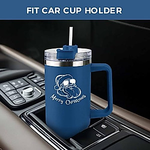 LB LEOBON 40 ounce insulated cup with handle, double-layer vacuum stainless steel material, equipped with straw, can keep warm or maintain cold drinks Santa Claus Merry Christmas Cowboy Blue