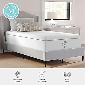Martha Stewart SleepComplete Twin Mattress in a Box, Firm Pocket Spring and Foam Hybrid Mattress, Dual-Action Cooling, 5-Way Zoning, Coolweave Cover, 12 ", White