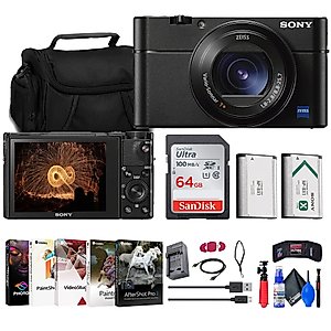 Sony Cyber-Shot DSC-RX100 VA Digital Camera (DSC-RX100M5A/B) + Case + 64GB Card + NP-BX1 Battery + Card Reader + Corel Photo Software + Charger + Flex Tripod + Memory Wallet + More (Renewed)