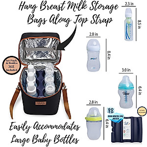 Jax 2020 Breastmilk Cooler Bag, Insulated Container for 6 Bottles, Keeps Milk Fresh, Adjustable Shoulder Strap, Pocket for Ice Pack, Black