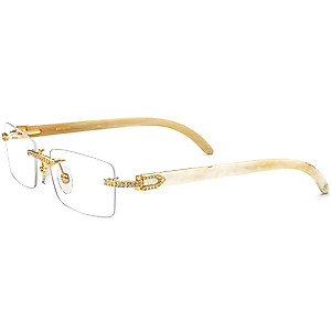 HEPIDEM 100% Really Buffalo Horn Handmade Glasses Rimless Diamonds Eyeglasses 0015 (Diamond White, 53)