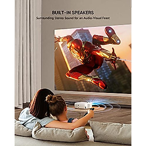 FunFlix Projector with WiFi and Bluetooth, 12000L/1080P Movie Projector Mini Portable Projector 300" Display, Support 4K, Built-in HiFi Speaker, Compatible HDMI/USB/PC/TV Box/iOS & Android Phone