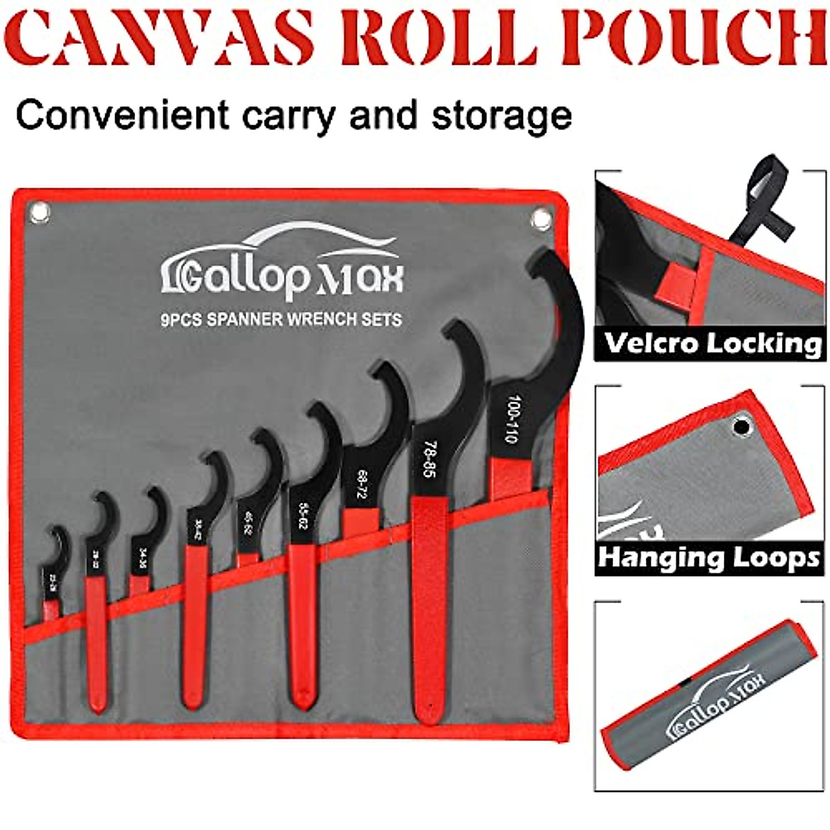 GallopMax 9Pcs Coilover Spanner Wrench Set, Universal Spanner Wrenches Motorcycle Shock Wrench Adjustable Carbon Steel Coil Over Adjustment Tool (Red)