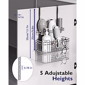 ULG Hair Tool Organizer, Over Cabinet&Wall Mount Hair Care & Styling Tool Organizer,with 5 Adjustable Height and 3 Compartment for Hair Dryer,Flat Irons,Curling Wands for Bathroom, Chrome