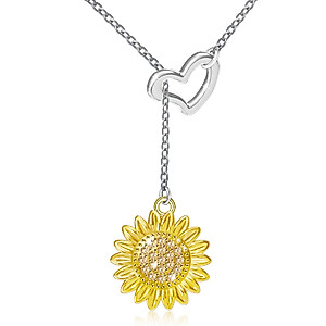 IOHUPCI Sunflower Necklace Jewelry 925 Sterling silver -You Are My Sunshine Pendant Necklaces Jewelry Fashion Y Pendant Gifts for Women Wife