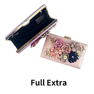 Shiiriin Women's 3D Floral Clutch Purse Handbag | Handmade with Pearls | Perfect for Bridal, Wedding, Daytime and Evening Parties | Elegant Design