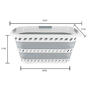 Simplify Collapsible Laundry Basket | Portable | Space Saver Storage | Hold 2 Loads | Store Under the Bed or Closet | Good for Kids | Dorm | Bedroom | Large | White/Grey