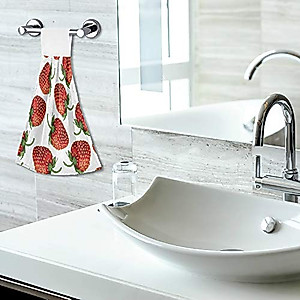xigua 2 Pieces Strawberry Fruit Kitchen Towels with Hanging Loop, Soft Microfiber Absorbent Hanging Hand Towel for Kitchen Bathroom Mudroom Laundry Room, 12x17 in