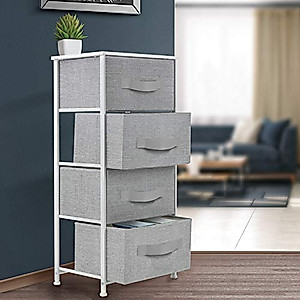 Sorbus Dresser with 4 Drawers - Tall Storage Tower Unit Organizer for Bedroom, Hallway, Closet, College Dorm - Chest Drawer for Clothes, Steel Frame, Wood Top, Easy Pull Fabric Bins (White/Gray)