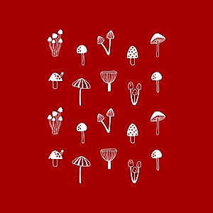 Set of 20 Vinyl Wall Art Decal - Mushroom Pattern - from 5" x 2" Each - Cool Adhesive Sticker Cute Design for Baby Kids Room Bedroom Playroom Home School Classroom Nursery Decor (White)