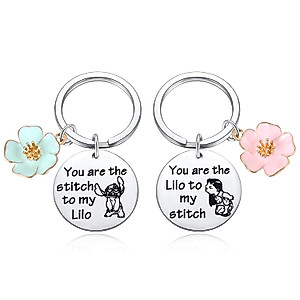 Stitch and Lilo Inspired Keychain Gift - You are The Lilo to My Stitch Keychains Cosplay Stich Jewelry Blue Pink Hibiscus Flowers Key Chains for Fans Collectors Friends Bestie BFF Keyring (2 Pack)