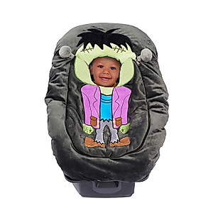 Car Seat Cuties, Baby Car Seat Cover, Stretchy Universal Fit Infant Car Seat Carrier Cover for Baby Boys and Girls, Soft & Warm Baby Blanket Style Car Seat Cover, Infant Costume (Frankenstein)