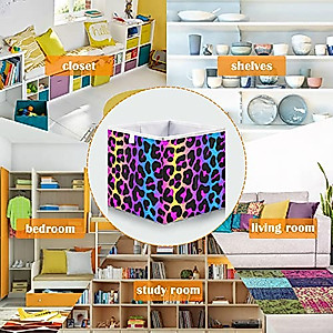 Blueangle Neon Gradient Leopard Print Cube Storage Bin, 11 x 11 x 11 in, Large Collapsible Organizer Storage Basket for Home Décor（1034）
