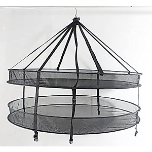 HORTIPOTS Herb Drying Rack 360 Degree Access 3 Feet Clip Adjustable Center Support Straps NO Sagging Fine Mesh Netting (Heavy Duty Clips 3FT)