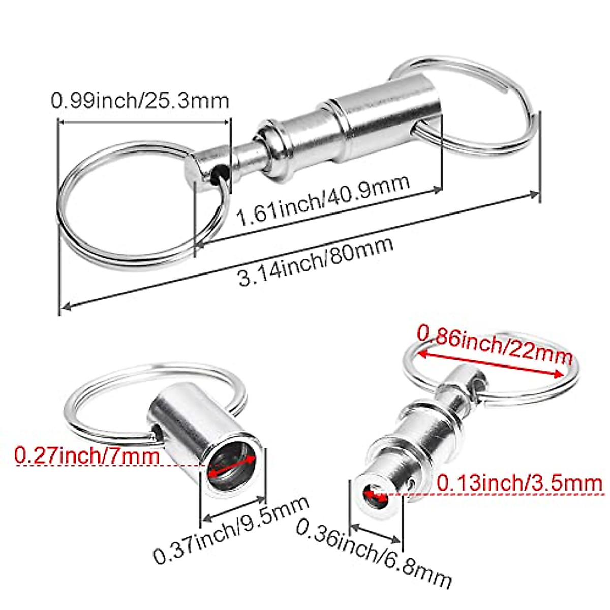 CooBigo 3 Pack Quick Release Detachable Keychain Dual Pull Apart Key Chain Spring Split Snap Separate Double Key Ring Lock Valet Keys Flashlights DIY Crafts Accessories