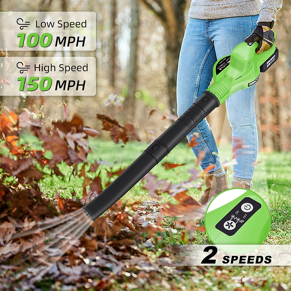 Leaf Blower Cordless, 20V Electric Blowers with 4000mAh Battery and Charger, 2 Speed Modes Lightweight Battery Powered Leaf Blowers for Lawn Care, Patio, Blowing Leaves,Grass