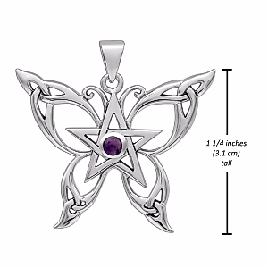 Dryad Design Butterfly Pentagram Pentacle Pendant Wiccan Witchcraft Sterling Silver Natural Amethyst Jewelry