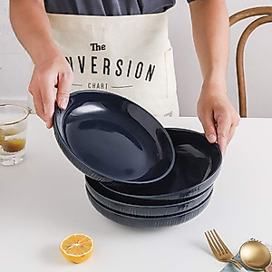 KOOV Ceramic Pasta Bowls Set of 4, 30 OZ Large Salad Bowls Set, Large Bowl For Eating, Pasta Plates, Ceramic Bowls Irregular Striped Series (Aegean)