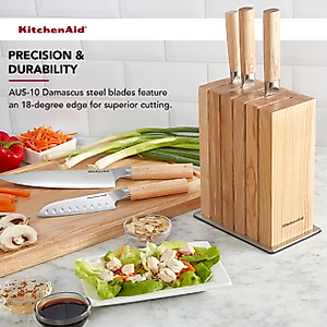KitchenAid 6-Piece Ashwood Knife Block Set | Premium Damascus Steel Blades | Pakkawood Handles | Space-Saving Design | Includes Chef, Santoku, Slicing, Utility & Paring Knives | Kitchen Knife Set