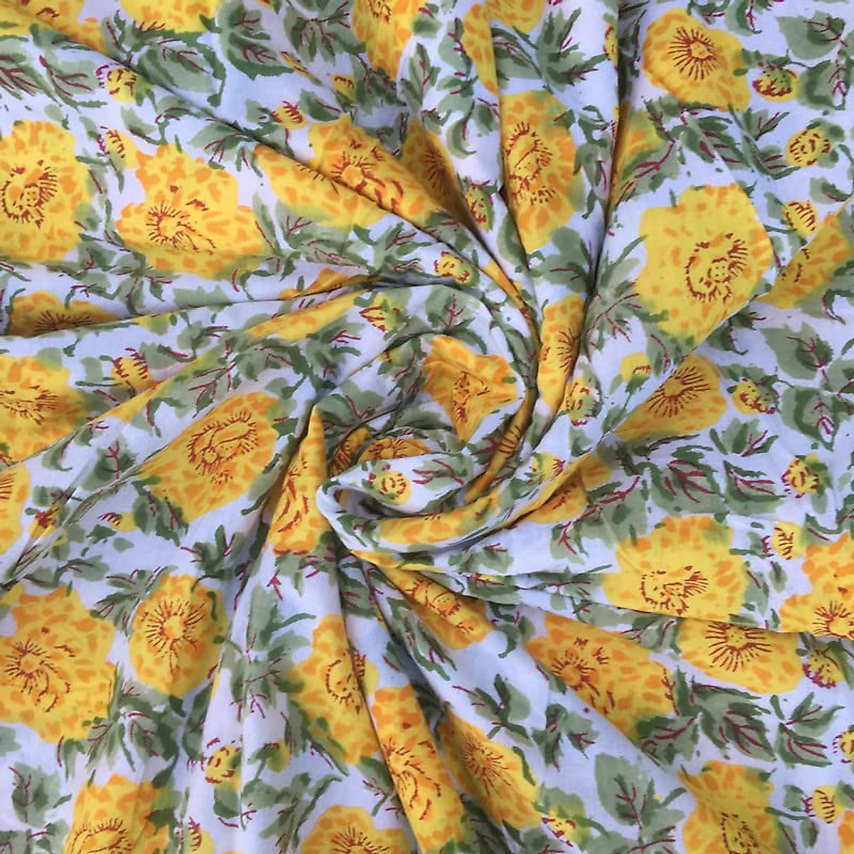 E-Tailor® Indian Ethnic 100% Cotton Voile Running Hand Block Print Natural Fabric for Dressmaking, Sewing, Crafting, Upholestry Fabric by The Yard-1 Yard-Floral-Grey (Pattern-5, 1 Yards)