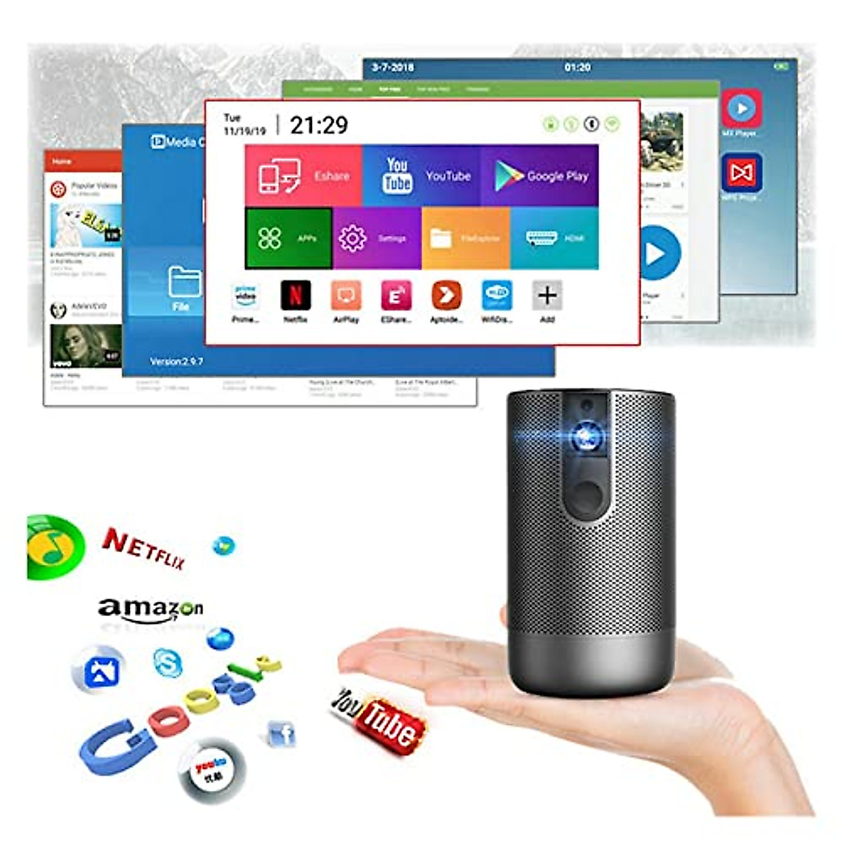 Upgraded Portable Android 7.1 Full HD 1080P 3D Home Theater Projector,1920x1080p WiFi LED Video Game Proyector Beamer ( Color : 2pcs 3D Glasses )