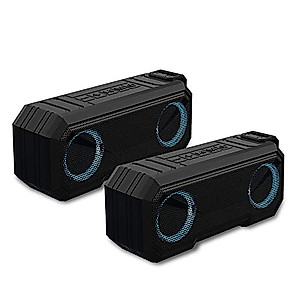 Sound Town 2-Pack of X8 Portable TWS Bluetooth Speakers, IPX7 Waterproof, Stereo Sound, LED Light, Built-in Mic for Phone Calls and Battery Power Bank, for Home and Outdoor, Black (X8-BK-Pair)