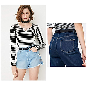 SUOSDEY Women Invisible Belt Black Stretch Belts for Women Adjustable With No Show Plastic Buckle