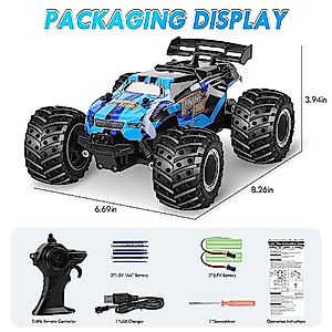 HENEROAR Remote Control Car, Remote Control Truck, 2.4Ghz All Terrain Off-Road Monster Truck, 20 KM/H Rc Cars with LED Bodylight and 2 Rechargeable Batteries Toys for Boys Age 4-7 8-12