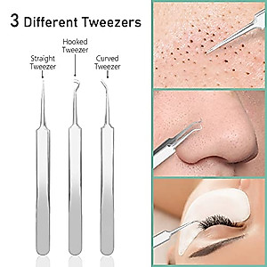 Dr.Pedi Blackhead Remover Pimple Popper Tool Kit Acne Blemish Pimple Extractor Needle Facial Comedone Clip Blackhead Tweezer for Ingrown Hair Removal 8 Pcs in Metal Case