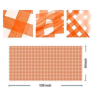 MYMENU Plastic Tablecloth Disposable Checkered Table Cover Extra Thick 54" x 108" Rectangle Table Cloth for Indoor or Outdoor Parties Birthdays Weddings Christmas Fiestas (Orange&White, 2 Pack)