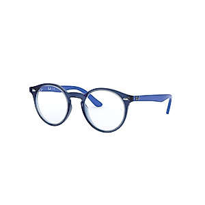 Ray-Ban Junior Kids' RY1594 Round Prescription Eyeglass Frames, Transparent Blue/Demo Lens, 44 mm