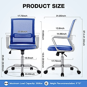 Office Chair - Ergonomic Office Chair Mid Back Office Desk Chair with Wheels Computer Chair with Lumbar Support Home Office Chair with Armrests for Adults, Blue
