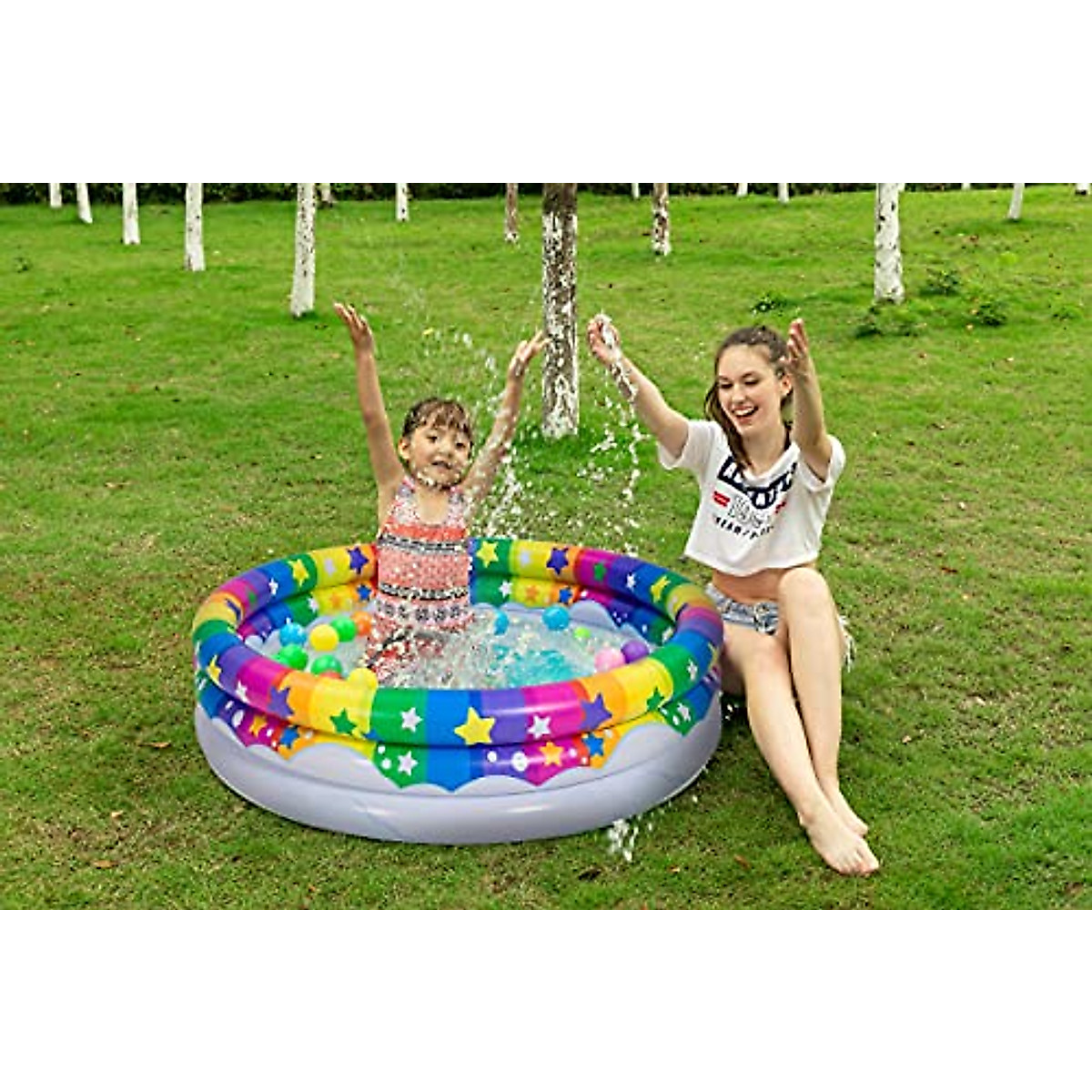 2 Pack 45'' Unicorn Rainbow & Rainbow Inflatable Kiddie Pool Set, Family Swimming Pool Water Pool Pit Ball Pool for Kids Toddler Indoor Outdoor Seasonal Merriment