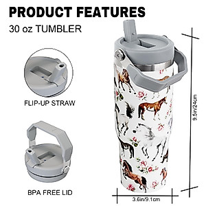 Unyopsa Horse Gifts for Women Girls, 30oz Horse Tumbler with Handle, Horse Stuff for Men Horse Lovers, Stainless Steel Insulated Horse Water Bottle Travel Cup