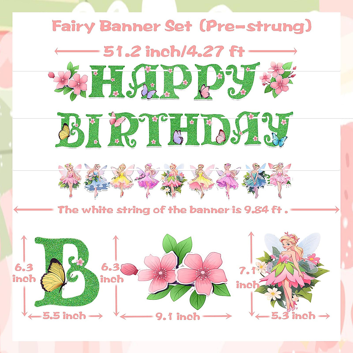 No-DIY Fairy Party Decorations Fairy Birthday Decorations Green Garden Birthday decorations Fairy Banner Fairy Birthday Party Supplies Butterfly Flower Birthday Party Decoration Enchanted Forest Happy