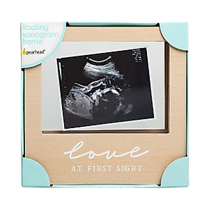 Pearhead Floating Sonogram Frame, Love at First Sight Ultrasound Frame, Gender-Neutral Baby Frame, Wooden