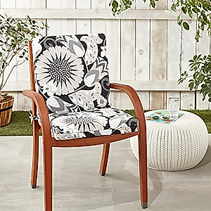 Pillow Perfect Floral Indoor/Outdoor Solid Back 1 Piece Square Corner Chair Cushion with Ties, Deep Seat, Weather, and Fade Resistant, 36.5" x 18", Black/White Sophia, 1 Count